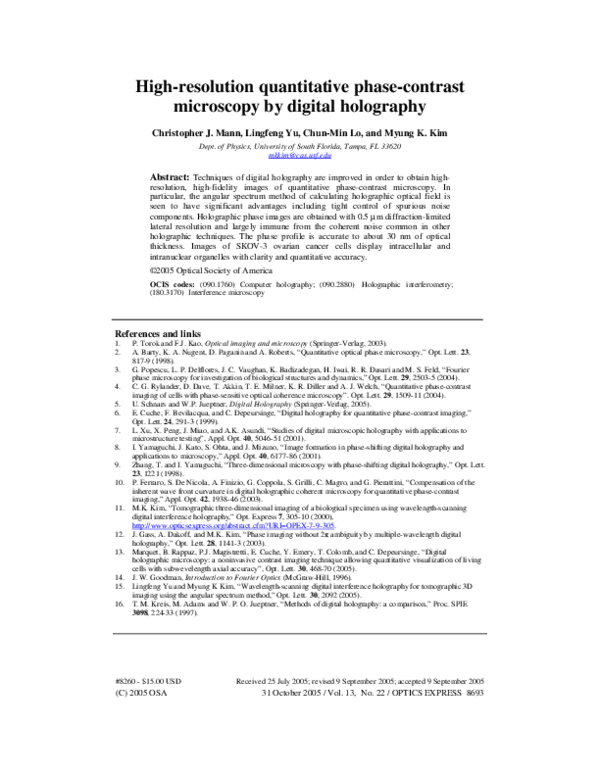 (PDF) High-resolution quantitative phase-contrast microscopy by digital ...