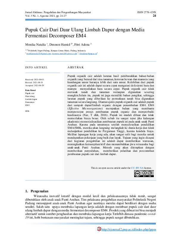 (PDF) Pupuk Cair Dari Daur Ulang Limbah Dapur dengan Media Fermentasi ...