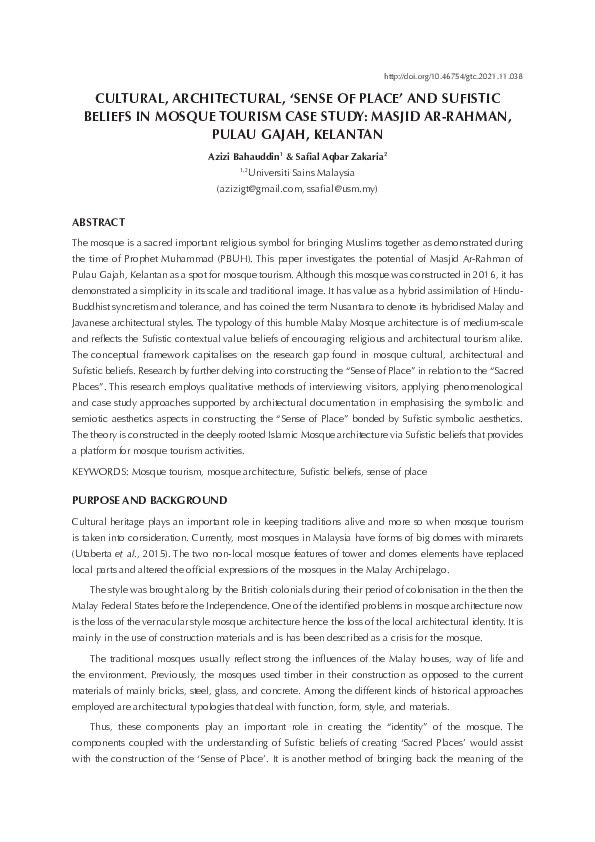 (PDF) Cultural, Architectural, ‘Sense of Place’ and Sufistic Beliefs in ...