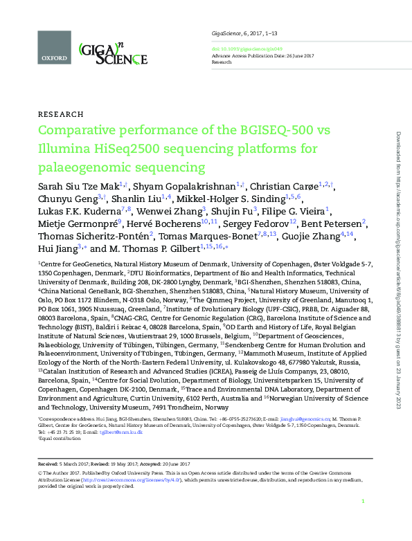 (PDF) Comparative performance of the BGISEQ-500 vs Illumina HiSeq2500 ...