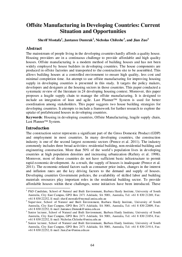 (PDF) Offsite Manufacturing in Developing Countries: Current Situation ...