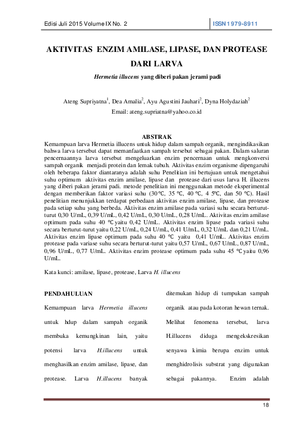 (PDF) AKTIVITAS ENZIM AMILASE, LIPASE, DAN PROTEASE DARI LARVA Hermetia ...