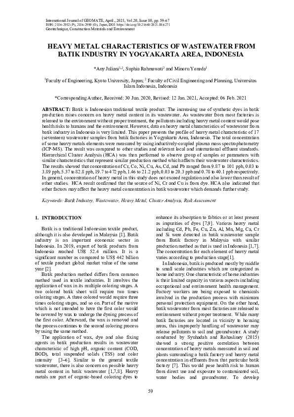 (PDF) Heavy Metal Characteristics of Wastewater from Batik Industry in ...