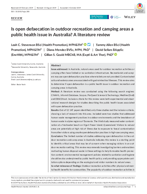 (PDF) Is open defaecation in outdoor recreation and camping areas a ...