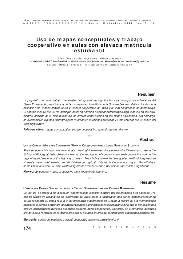 (PDF) Uso de mapas conceptuales y trabajo cooperativo en aulas con elevada matrícula estudiantil