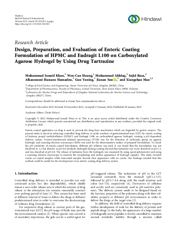 Pdf Design Preparation And Evaluation Of Enteric Coating Formulation Of Hpmc And Eudragit