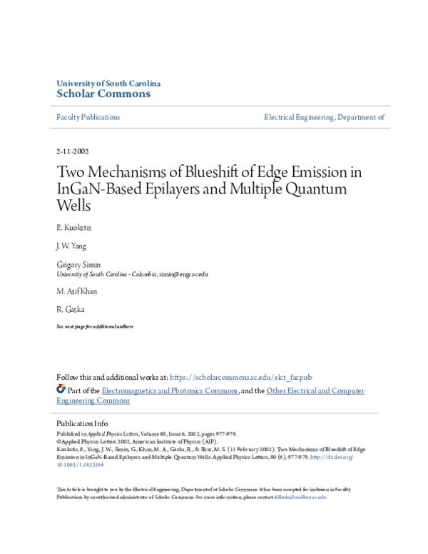 (PDF) Two mechanisms of blueshift of edge emission in InGaN-based ...