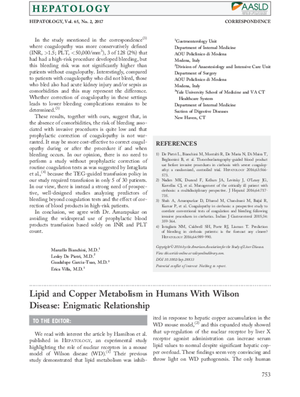 (PDF) Lipid and copper metabolism in humans with wilson disease ...