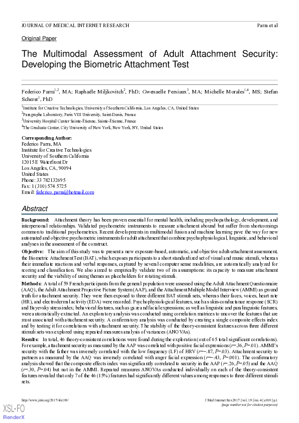 (PDF) The Multimodal Assessment of Adult Attachment Security ...