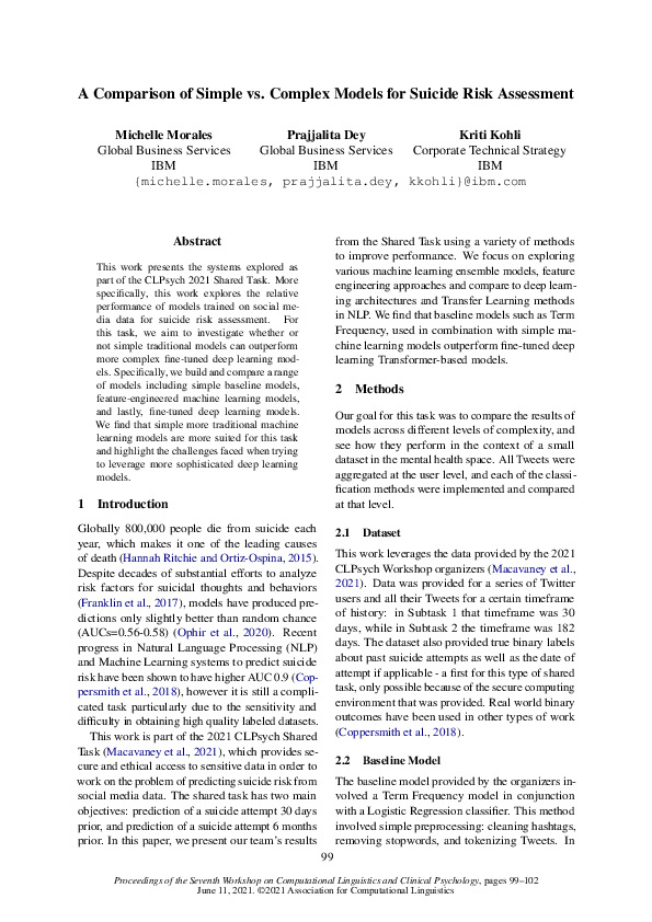 (PDF) Team 9: A Comparison of Simple vs. Complex Models for Suicide ...