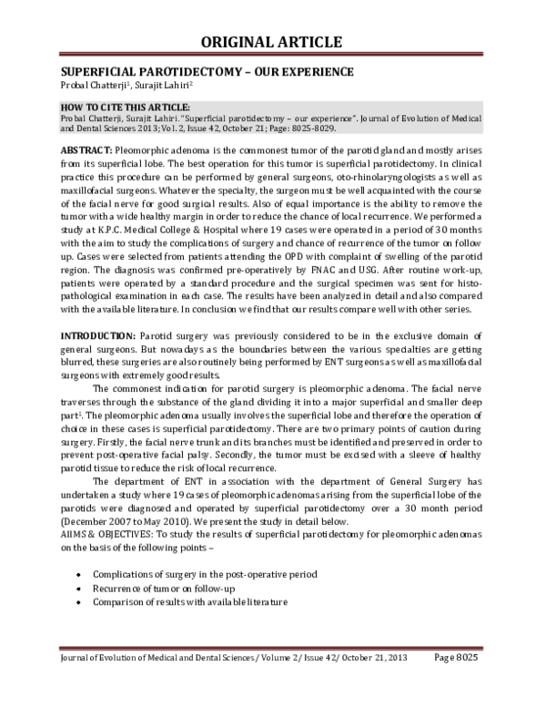 (PDF) Superficial Parotidectomy - Our Experience