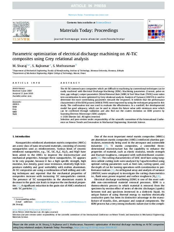 (PDF) Parametric optimization of electrical discharge machining process on α–β brass using grey ...