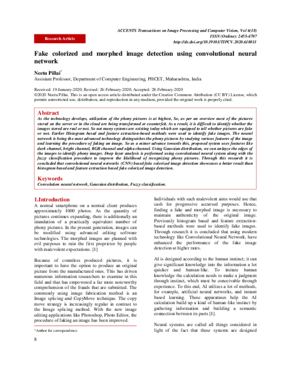 Pdf Fake Colorized And Morphed Image Detection Using Convolutional Neural Network