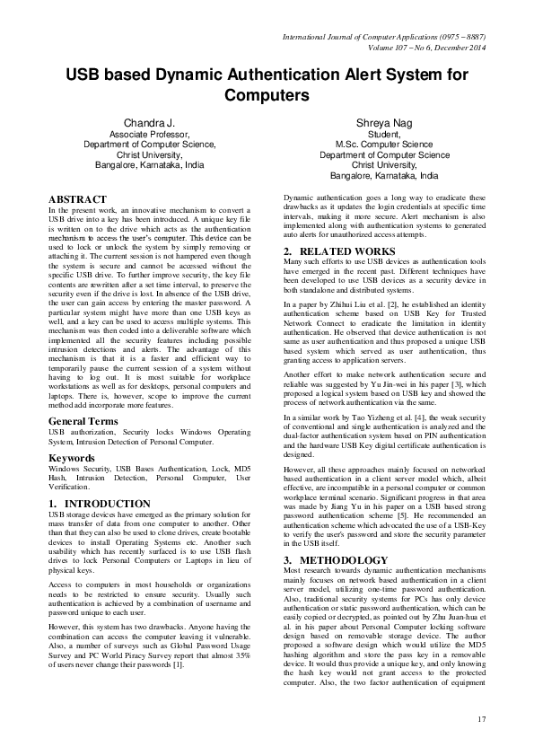 (PDF) USB based Dynamic Authentication Alert System for Computers