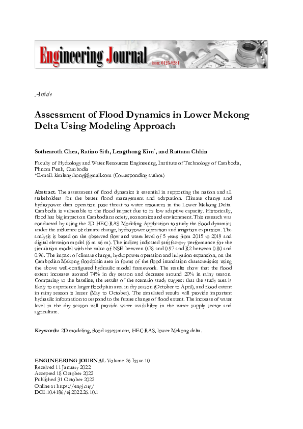 (PDF) Assessment of Flood Dynamics in Lower Mekong Delta Using Modeling Approach