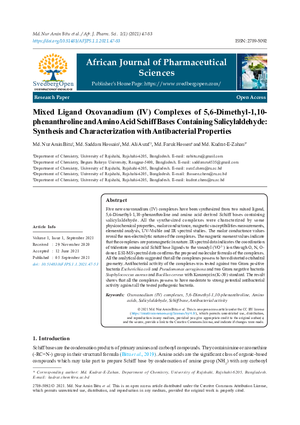 (PDF) Mixed Ligand Oxovanadium (IV) Complexes of 5,6-Dimethyl-1,10 ...
