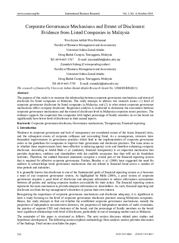 (PDF) Corporate governance mechanisms and extent of disclosure: Evidence from listed companies ...