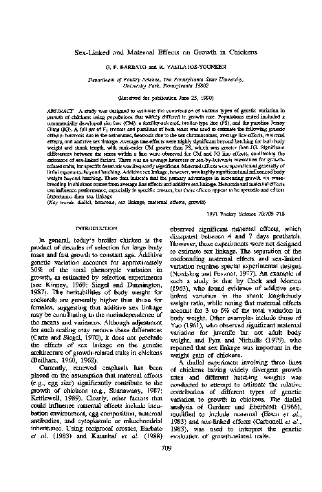 Pdf Sex Linked And Maternal Effects On Growth In Chickens