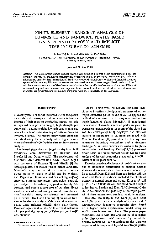 Pdf Finite Element Transient Analysis Of Composite And Sandwich