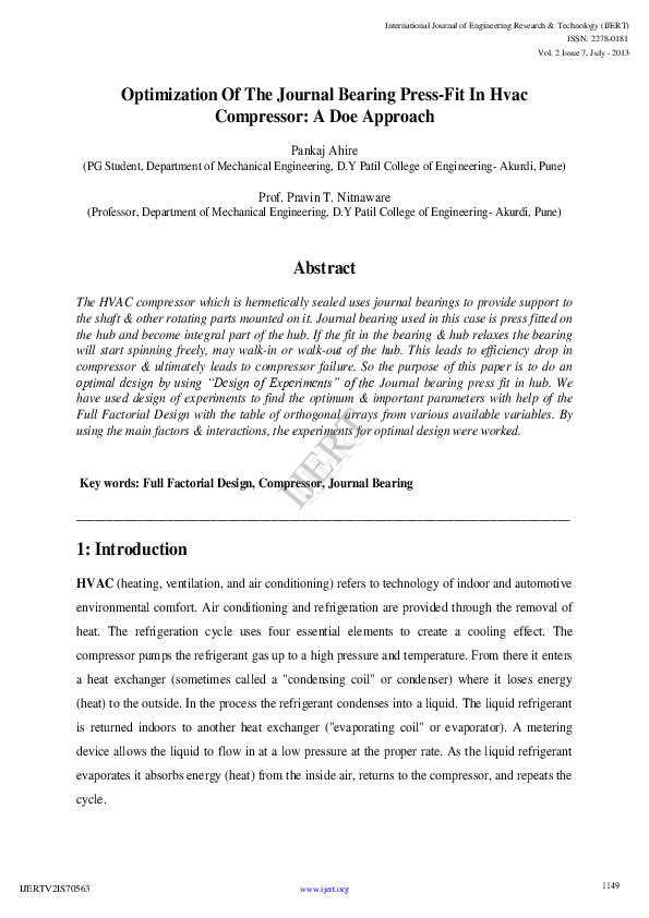 (PDF) Optimization Of The Journal Bearing Press-Fit In Hvac Compressor: A Doe Approach