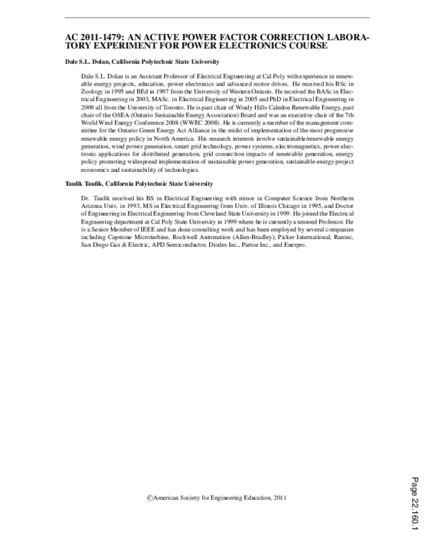 Pdf Ac 2011 1479 An Active Power Factor Correction Labora Tory Experiment For Power