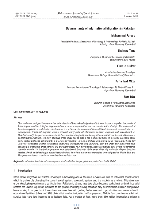 (PDF) Determinants of International Migration in Pakistan