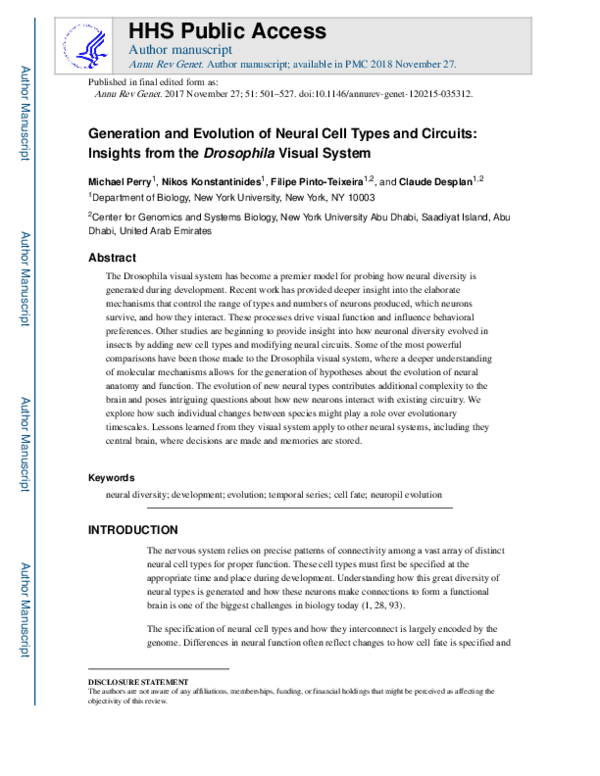(PDF) Generation and Evolution of Neural Cell Types and Circuits ...