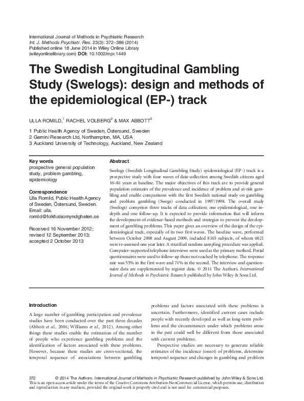 (PDF) The Swedish Longitudinal Gambling Study (Swelogs): design and ...