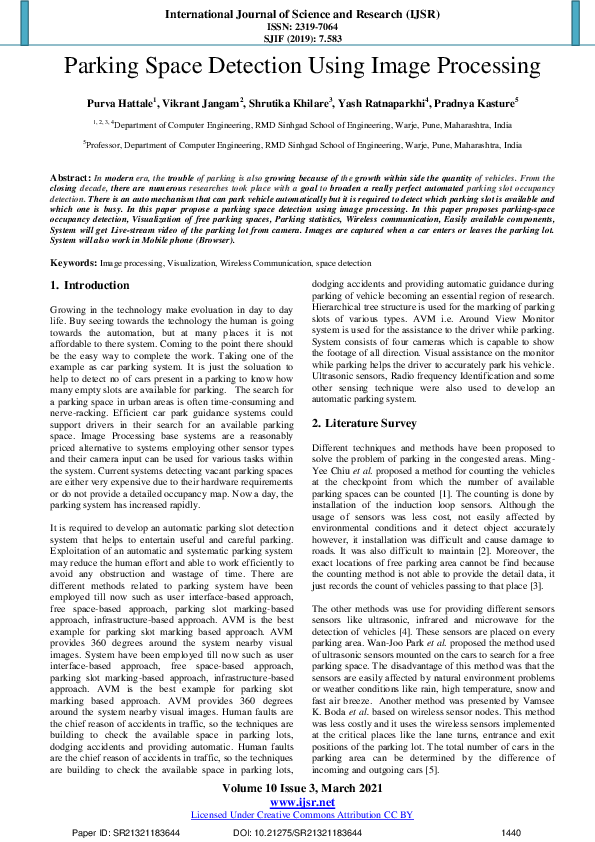 (PDF) Parking Space Detection Using Image Processing