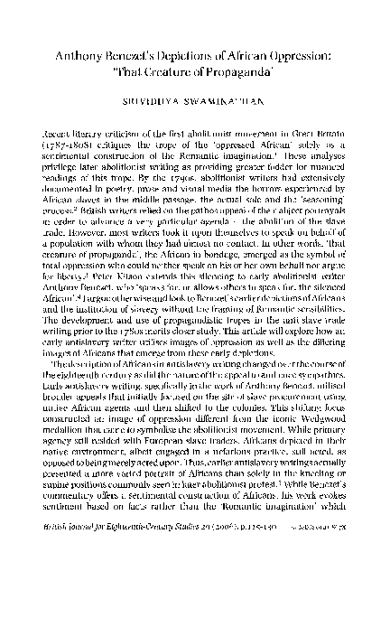 (PDF) Anthony Benezet's Depictions of African Oppression: ‘That ...