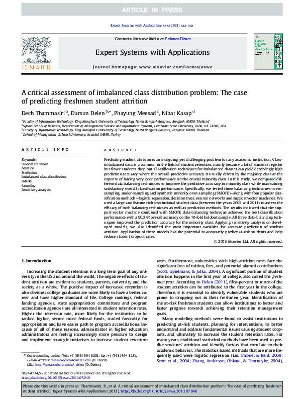 (PDF) A critical assessment of imbalanced class distribution problem: The case of predicting ...