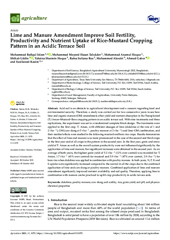 (PDF) Lime and Manure Amendment Improve Soil Fertility, Productivity ...