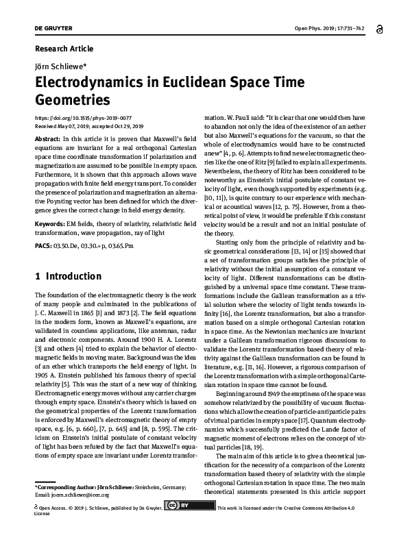 (PDF) Electrodynamics in Euclidean Space Time Geometries