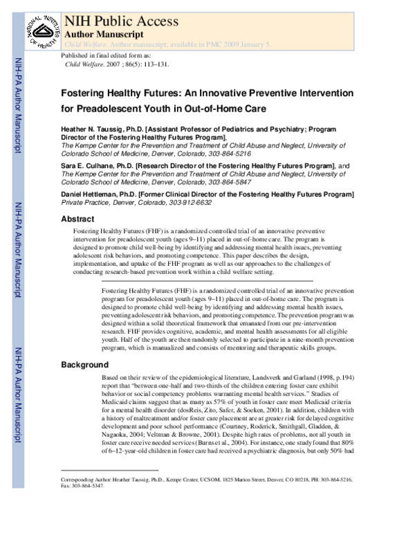 (PDF) Fostering Healthy Futures: An Innovative Prevention Program for ...