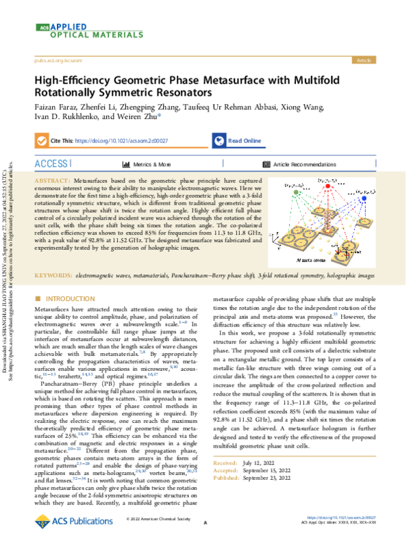 (PDF) High-Efficiency Geometric Phase Metasurface with Multifold Rotationally Symmetric Resonators