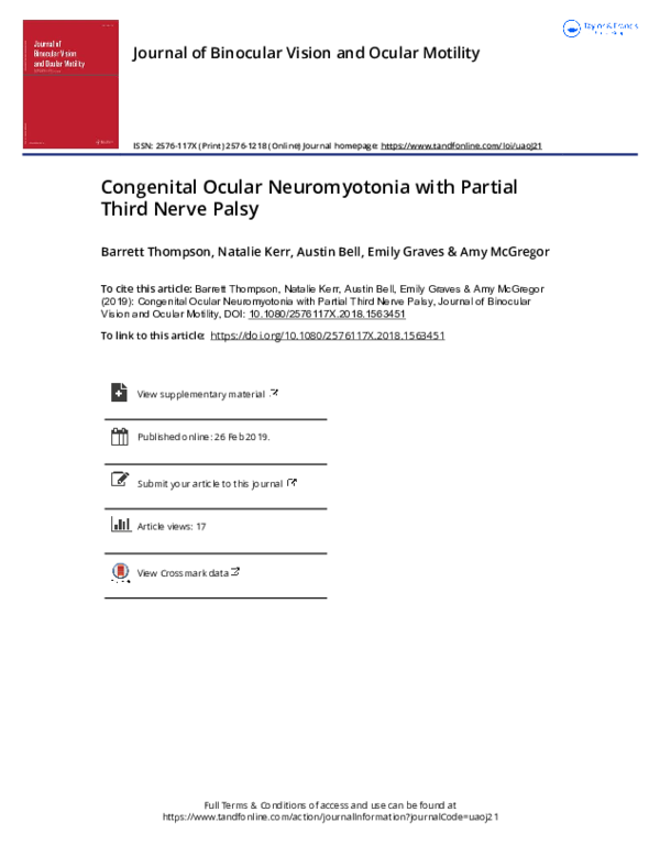 (PDF) Congenital Ocular Neuromyotonia with Partial Third Nerve Palsy
