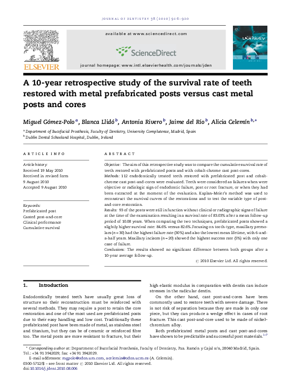 (PDF) A 10-year retrospective study of the survival rate of teeth ...