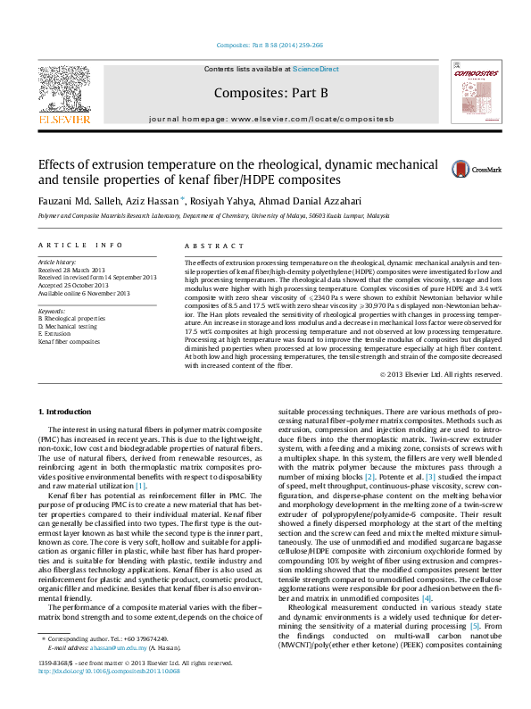 (PDF) Effects of extrusion temperature on the rheological, dynamic mechanical and tensile ...