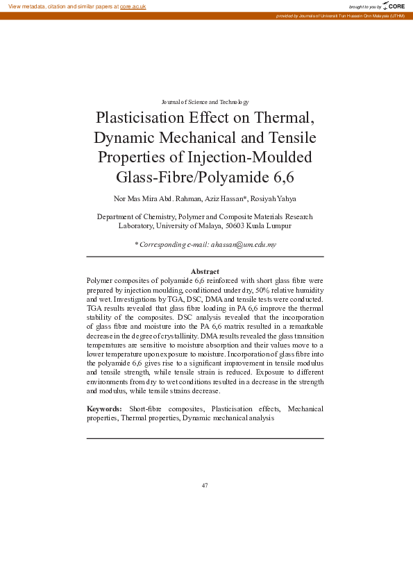 (PDF) Plasticisation effect on thermal, dynamic mechanical and tensile ...