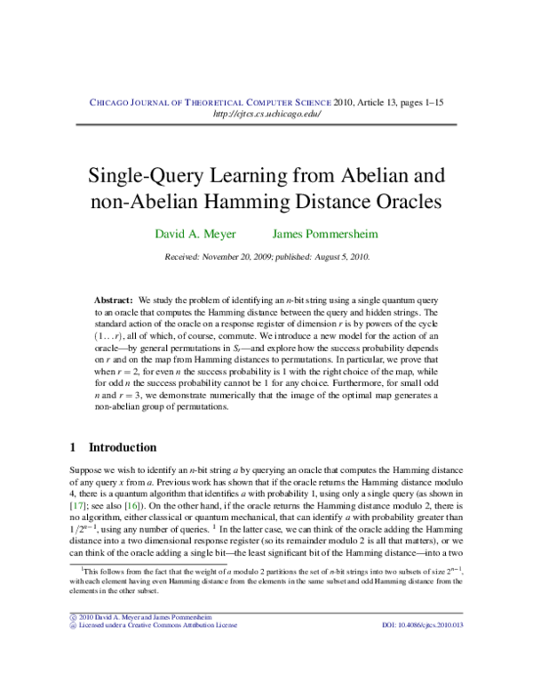 (PDF) Single query learning from abelian and non-abelian Hamming ...