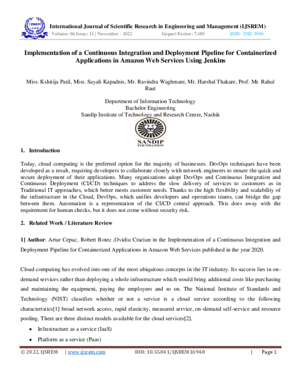 (PDF) Implementation of a Continuous Integration and Deployment Pipeline for Containerized ...