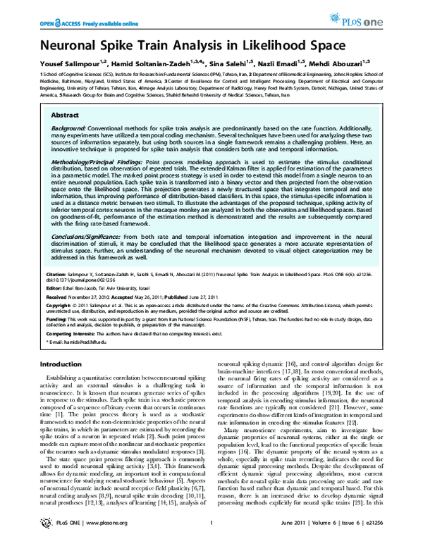 (PDF) Neuronal Spike Train Analysis in Likelihood Space