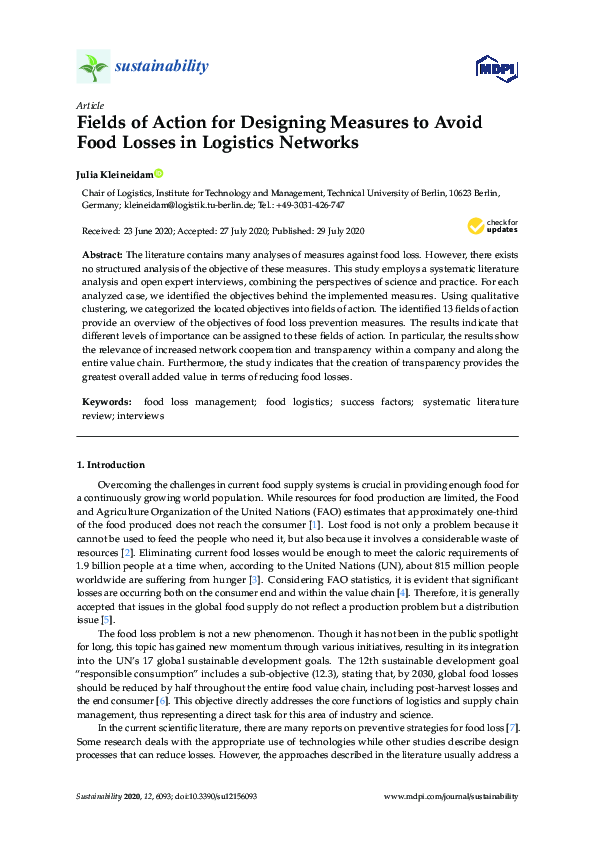 (PDF) Fields of Action for Designing Measures to Avoid Food Losses in ...