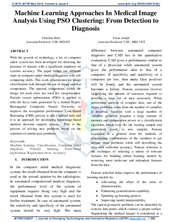 (PDF) Machine Learning Approaches In Medical Image Analysis Using PSO Clustering: From Detection ...