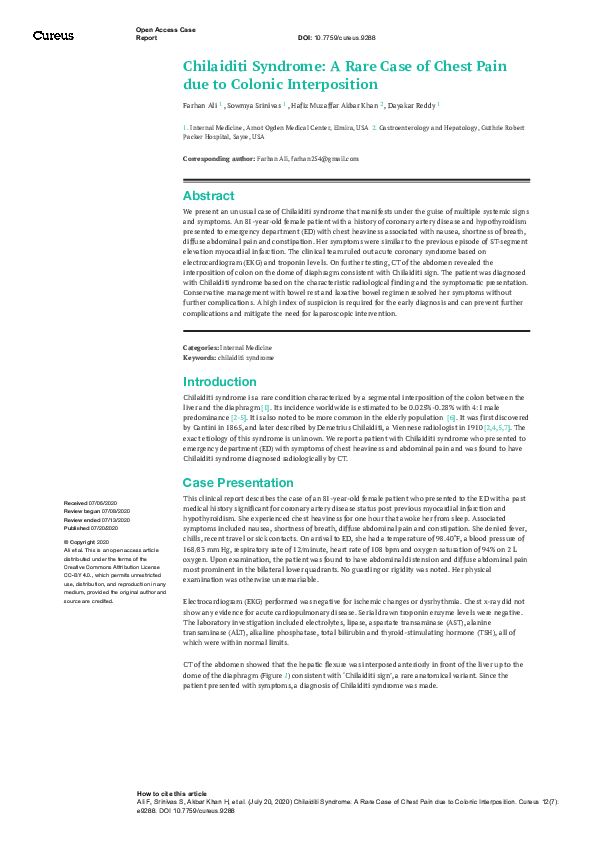 (PDF) Chilaiditi Syndrome: A Rare Case of Chest Pain due to Colonic ...
