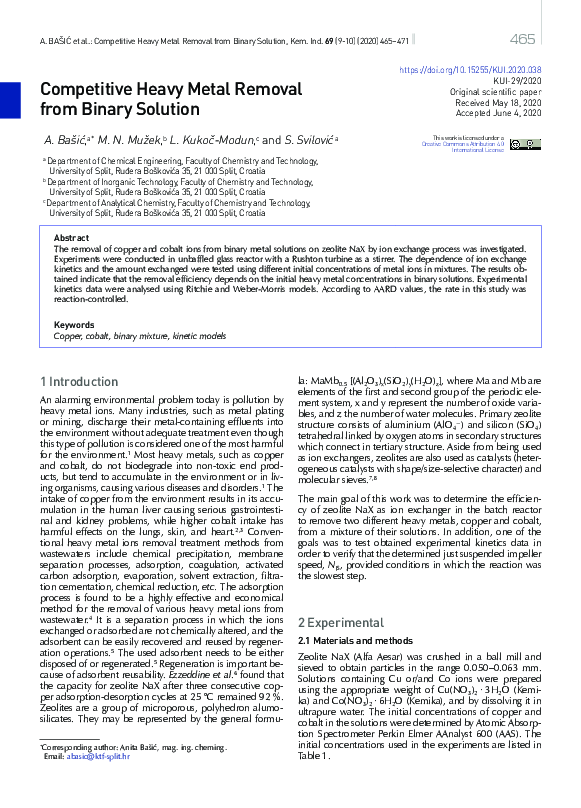(PDF) Competitive Heavy Metal Removal from Binary Solution | Anita ...