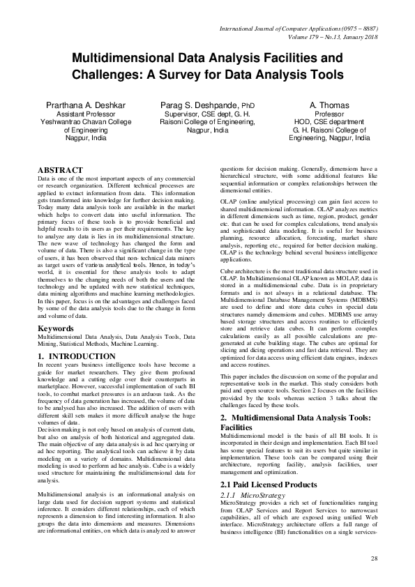 (PDF) Multidimensional Data Analysis Facilities and Challenges: A ...