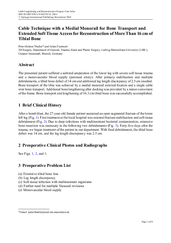 (PDF) Cable Technique with a Medial Monorail for Bone Transport and ...