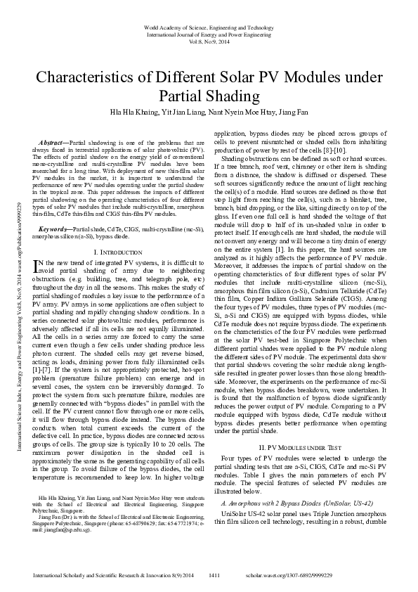 (PDF) Characteristics Of Different Solar Pv Modules Under Partial Shading