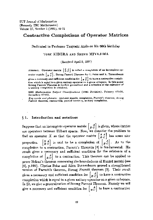 (PDF) Contractive Completions of Operator Matrices